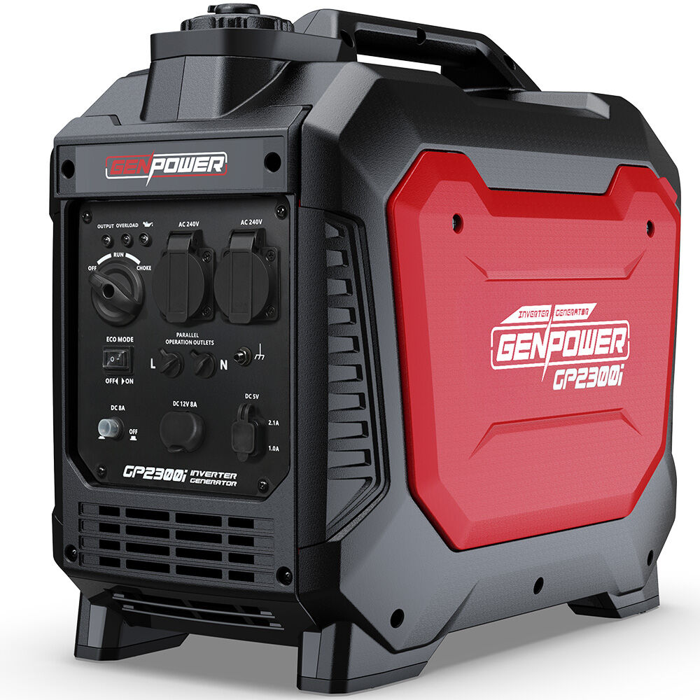 GENPOWER 2.3kW Peak 1.8kW Inverter Generator, 2x15A, 12V, USB,